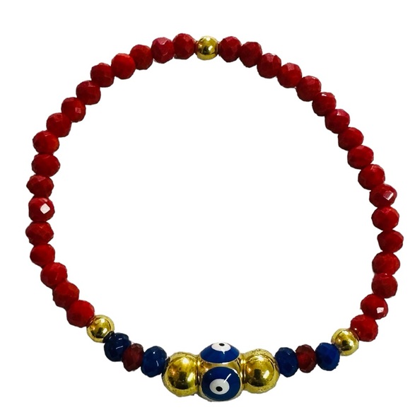 Jewelry | Evil Eye Red And Blue Crystal Elastic Bracelet | Poshmark